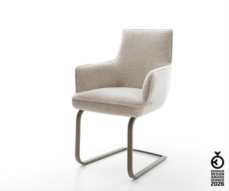 DELIFE Freischwinger Heira-Flex mit Armlehnen Webstoff Soft Beige Freischwinger flach Effektfinish Titan Taschenfederkern, Esszimmerst&uuml;hle