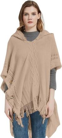 Generic Poncho Femme Hiver Chaud Chale Femme Hiver Chaud Cape Femme Effet enveloppant Poncho Capuche Manches Chauve-Souris Ray&eacute; Frang&eacute; Automne-Hiver
