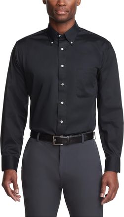 Van Heusen Herrenhemd aus Twill-Stoff, Normale Passform, einfarbig, mit Button-down-Kragen, Schwarz, 16.5-17 Neck 34-35 Sleeve