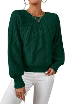 Generic Chandail dhiver pour femme, col rond, surdimensionn&eacute;, confortable, &agrave; manches longues, en tricot torsad&eacute;, pull tendance, vert fonc&eacute;, XL