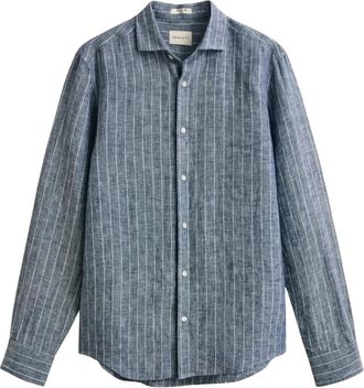 GANT Homme, Chemises, Bleu, Taille: 2XL Chemise en lin ray&eacute;e Regular Fit
