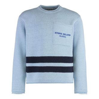 Stone Island Homme, Pulls, Bleu, Taille: XL Pull Col Rond en Laine