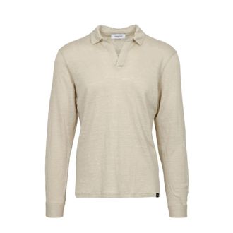 Gran Sasso Leinen Texturiertes Polo V-Ausschnitt Hemd - - Tops - Herren - Beige - L