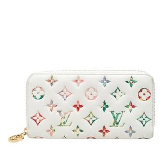 Louis Vuitton Portefeuille zipp&eacute; en cuir dagneau gaufr&eacute; pr&eacute;-poss&eacute;d&eacute; - Femme - Pre-owned - Blanc - Taille: ONE Size