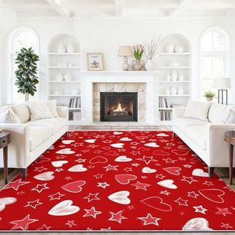 Generic Tapis Motif Minimaliste Dessin Anim&eacute; Forme Coeur &Eacute;toile - 140 x 200 cm Antid&eacute;rapant Doux dint&eacute;rieur Tapis &agrave; Poil Ras pour Salon Chambre Salle de Jeux 