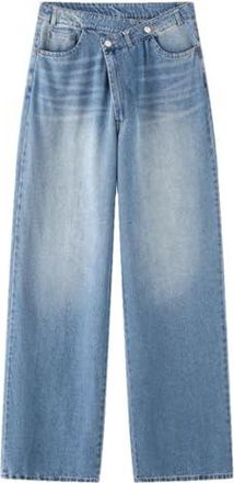 Generic Jean asymétrique taille haute ample pour femme, bleu, M