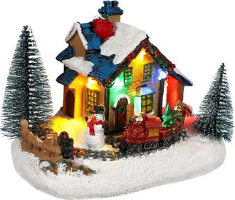 Pretyzoom Leuchtendes Weihnachtshaus, Farbenfrohe Tischdekoration f&uuml;r Die Feiertage, Dorfdekoration aus Kunstharz, 18 cm