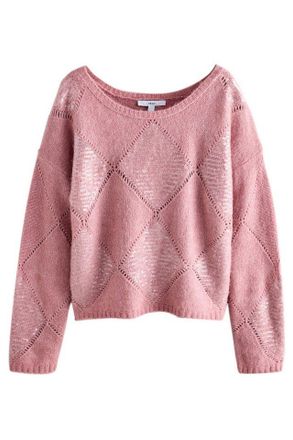 Next Strickpullover Schulterfreier Argyle-Pullover mit Pailletten (1-tlg)