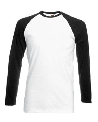 Fruit Of The Loom T-shirt de baseball &agrave; manches longues pour hommes, hommes-blanc/noir-Small, Multicolore, S