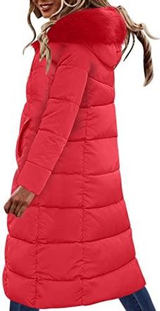 Generic 2026 Vêtements rembourrés pour femmes en hiver épais grande taille au-dessus du genou mince long manteau en duvet, Rouge, XXXXXXL
