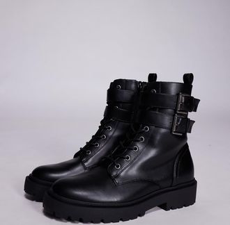 Asos Bottes à lacets avec brides et semelle chunky - Noir