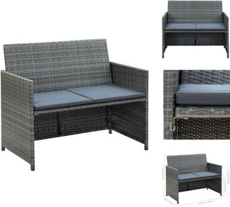 vidaXL 2-Sitzer-Gartensofa mit Polstern Grau Poly Rattan - Gartensofa - Outdoor M&ouml;bel - Balkonm&ouml;bel - Rattan Gartenm&ouml;bel - Polyrattan Sofa