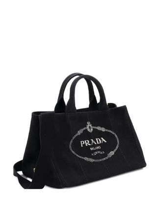 Prada sac cabas Canapa Convertible en toile m&eacute;dium - Noir