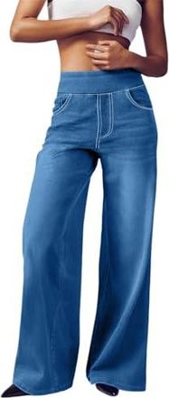 Generic Jean large pour femme - Pantalon baggy &eacute;vas&eacute; en denim l&eacute;ger et d&eacute;contract&eacute; - Taille haute - Confortable &agrave; porter au quotidien, noir fonc&eacute;, XXL