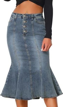 Allegra K Jupe Longue en Jean en Queue de Poisson pour Jupe en d&eacute;tresse pour Femme Gris Bleu XL