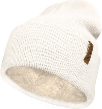 TOSKATOK Damen Herren Unisex Klassische, weiche, warme Winter-Strickm&uuml;tze mit B&uuml;ndchen und weichem Thermo-Teddy-Fleece-Futter