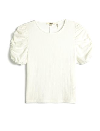 Koton Damen Shirred Sleeve Crew Neck T-Shirt, Off White (001), XL EU