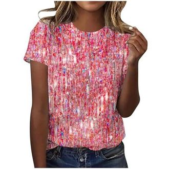 Generic Hauts scintillants pour femme - Chemises &agrave; manches courtes d&eacute;contract&eacute;es et tendance - Haut &agrave; paillettes - Haut &agrave; paillettes - Grande taille - T-shirt
