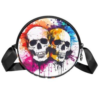 Generic Petit sac &agrave; bandouli&egrave;re rond pour femme, motif t&ecirc;te de mort, avec fermeture &eacute;clair, bretelles r&eacute;glables, style d&eacute;contract&eacute;, pour femmes et filles