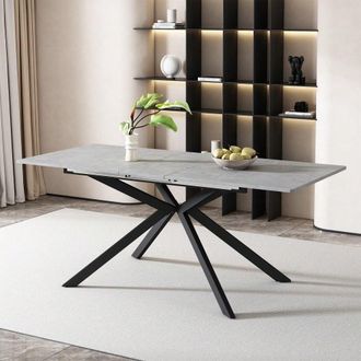 Generic Automatisch ausziehbarer Esstisch 150/180 x 70 x 76 cm - Crossbase-Design, schwarzer & Grauer Zementeffekt, multifunktionaler Wohnzimmertisch