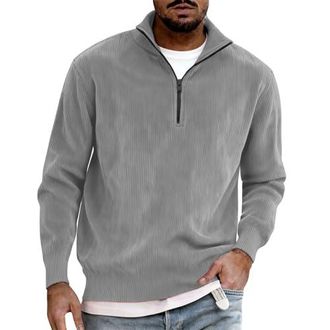 Generic Sweat-shirt classique en velours c&ocirc;tel&eacute; &agrave; manches longues et col montant pour homme avec fermeture &eacute;clair 1/4, gris, 5XL
