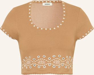 Sandro Sandro Cropped-Strickshirt Mit Lochspitze beige