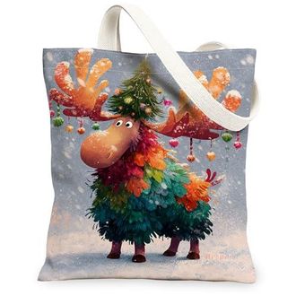 Generic Sacs fourre-tout fantaisistes en toile d&eacute;lan - Motif animal color&eacute; - R&eacute;utilisables - L&eacute;gers et lavables, multicolore, 13x15 Inch