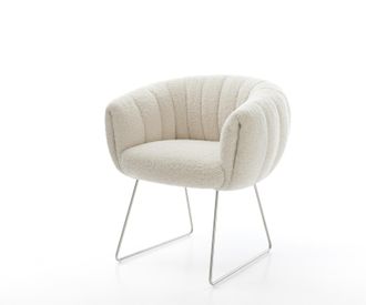 DELIFE Esszimmerstuhl Jada-Flex Teddystoff Beige Kufengestell Edelstahl Taschenfederkern, Esszimmerst&uuml;hle