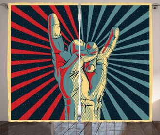 Abakuhaus Bunt Rustikaler Vorhang, Rock n Roll Handzeichen, Wohnzimmer Universalband Gardinen mit Schlaufen und Haken, 280 x 175 cm, Mehrfarbig