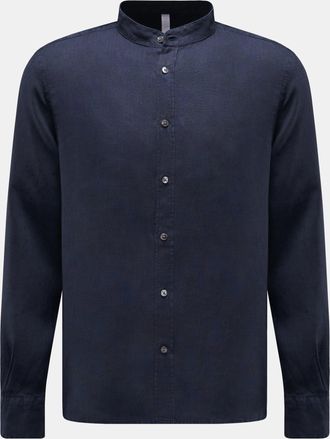 04651/ Herren - Leinenhemd Linen Guru Grandad-Kragen navy