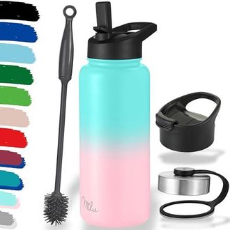 Milu Bouteille en acier inoxydable 500ml, 750ml, 1000ml (+3 couvercles) - Bouteille thermo avec paille, bouteille deau, pour boissons chaudes, froides et g