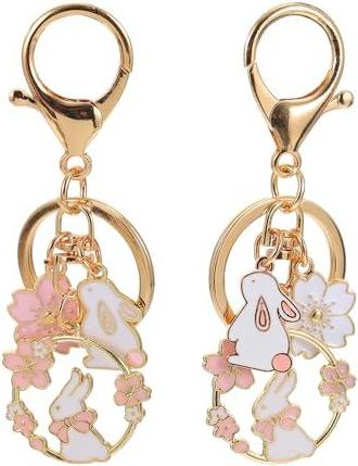 Supvox 2 Pi&egrave;ces Porte-cl&eacute;s Lapin Fleur Cerisier de Lot de Porte-clefs D&eacute;coratifs et R&eacute;sistants pour Trousseau Cadeau F&ecirc;te des M&egrave;res et Anniversaire