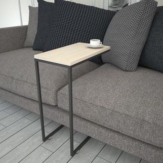 Hanah Home Industrial Side Table with Wheeled Metal Legs, Oak Finish, 46 x 62 x 26 cm | 100% Melamine Coated Particle Board, 18 mm Thick | Stylish & Functional