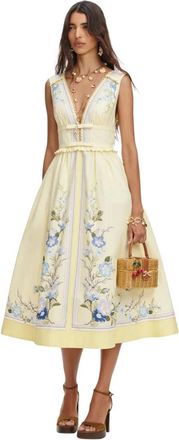 Self Portrait Femme, Robes, Multicolore, Taille: 40 FR Yellow Floral Midi Dress