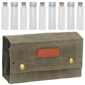 Supvox Tragbares Gew&uuml;rzflaschen Satz mit 9 Glasbeh&auml;ltern Robustes Camping Gew&uuml;rzbeh&auml;lter Satz mit Gr&uuml;nem Segeltuch Etui f&uuml;r Outdoor Picknick Grillen