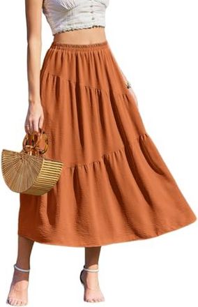 Zeagoo Jupe Femme Longue Rock dÉté avec Poches Taille Élastique Maxijupe Casual Flowy Rouge Brique XXL