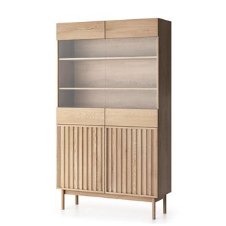 Konsimo Vitrine HARMA Standvitrine, hergestellt in der EU - Loft-Stil, Push-to-Open, F&uuml;&szlig;e 20 cm, Lamellenfronten