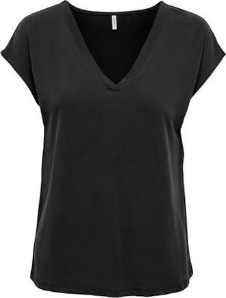 Only Femme T-Shirt col V Manches Courtes Basique, Couleurs:Noir, Taille:XS