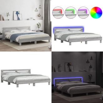 vidaXL Bettgestell mit Kopfteil und LED-Beleuchtung Grau Sonoma - Bettstellengestell - Holzbettfassad - Doppelbett - Boxspringbett - led Beleuchtung - Home