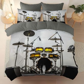 Generic 3 Teilig Bettw&auml;sche 240 x 220 cm, Musikalische Elektronische Drums Muster Mikrofaser Bettw&auml;sche f&uuml;r Kinder, Dunkelgrau Weicher Atmungsaktiver Bettbezu