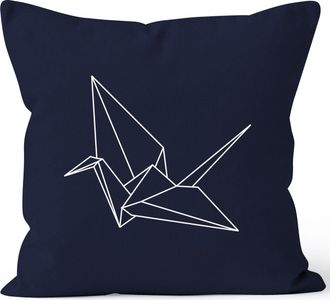 Autiga Kissenbezug Origami Kranich Crane Vogel Bird Kissen-Hülle Deko-Kissen 40x40 Baumwolle Navy 40cm x 40cm