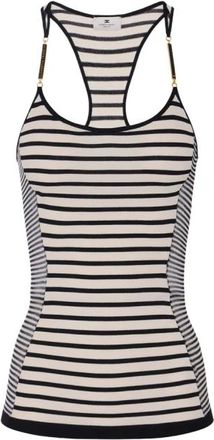 Elisabetta Franchi Femme, Tops, Noir, Taille: 42 FR Top sans manches &agrave; rayures et col large