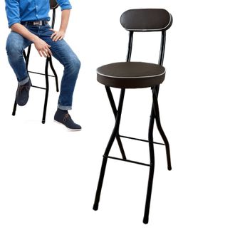 Generic Klappbarer Barhocker mit R&uuml;ckenlehne, Klappst&uuml;hle in Thekenh&ouml;he mit Gepolstertem Sitz, f&uuml;r Outdoor/Indoor K&uuml;che Pub, Sitzh&ouml;he: 70 cm/75 cm(Brown,70cm/