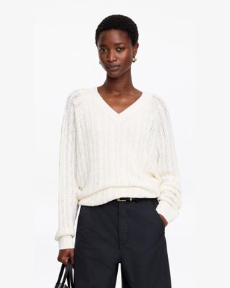 Arket Zopfstrickpullover Mit V-Ausschnitt -Wei&szlig;