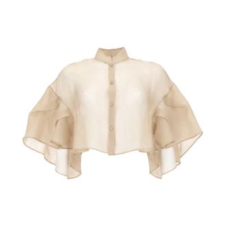 Max Mara Femme, Blouses et Chemises, Beige, Taille: 40 FR Chemise &agrave; volants superpos&eacute;s
