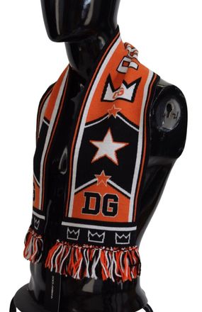 Dolce & Gabbana Mens Logo-Jacquard Wool Cashmere Scarf Orange