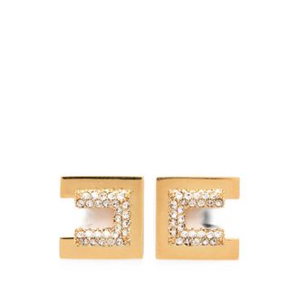 Elisabetta Franchi Logo-Ohrringe mit Kristallen - - Accessories - Damen - Gelb - ONE SIZE