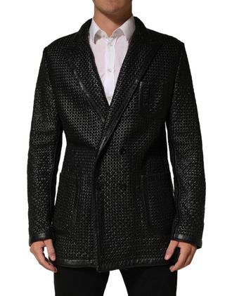 Dolce & Gabbana Lamb Leather Double-Breasted Blazer - Black