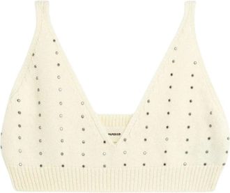 A Paper Kid Femme, Tops, Blanc, Taille: 40 FR Haut en maille c&ocirc;tel&eacute;e avec micro-clous