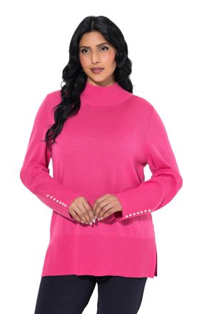 Ulla Popken Damen große Größen Übergrößen Plus Size Pullover, Woll-Seidenmischung, Stehkragen, Zierperlen Fuchsia pink 50+ 835726810-50+
